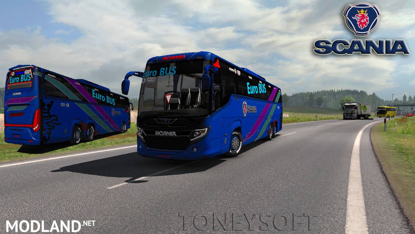 scania touring blue euro bus HD skin and with Air Suspension - ETS 2