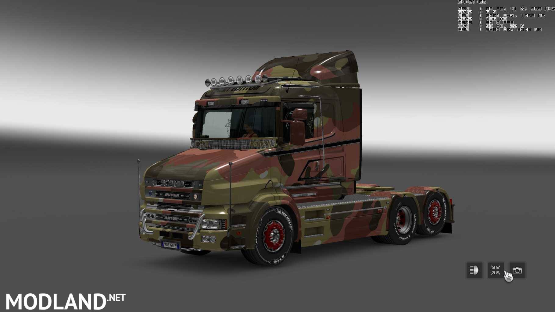 Military Camo Paint Job for RJL Scanias T/T4/R/R4 - ETS 2